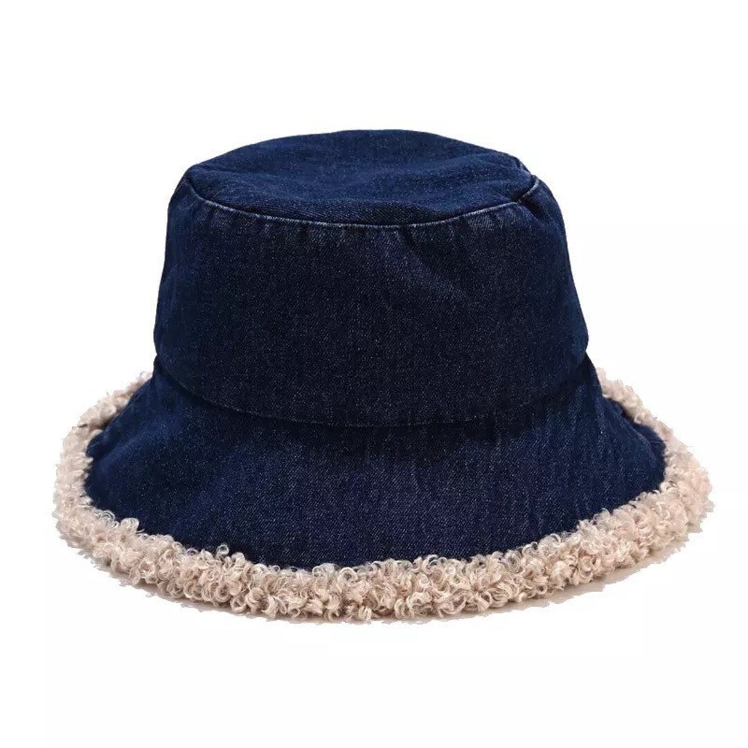 Blue Denim Teddy Trim Bucket Hat Plush Material Animal - Etsy