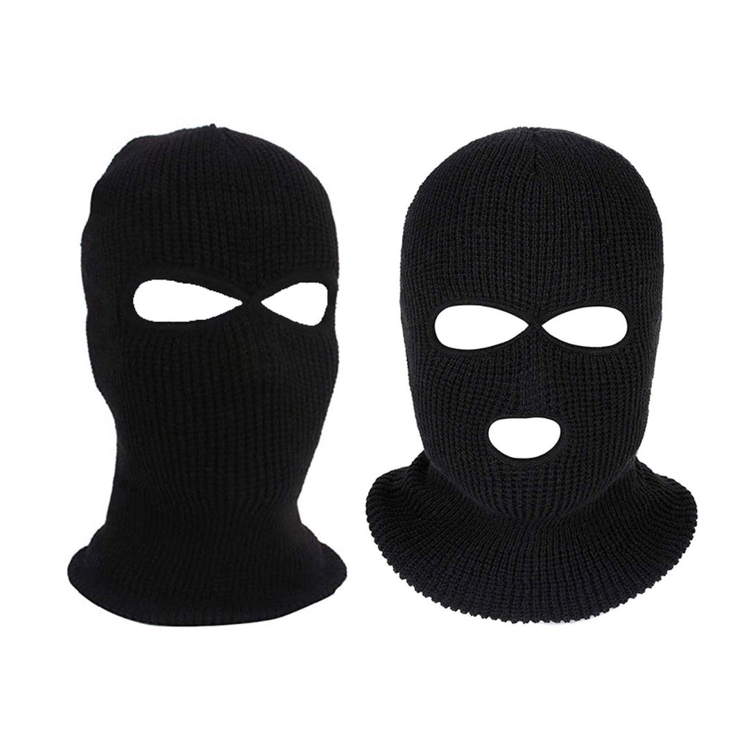 3 Hole or 2 Hole Ski Mask Knitted Black Balaclava Snood Wooly Hat ...