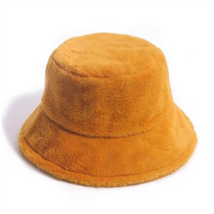 Solid Colour Faux Fur Bucket Hat Fuzzy Material Colorblock Fishermans ...