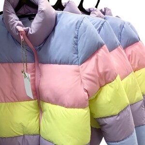 Multicolour Rainbow Pastel Bubble Coat Jacket Patchwork - Etsy