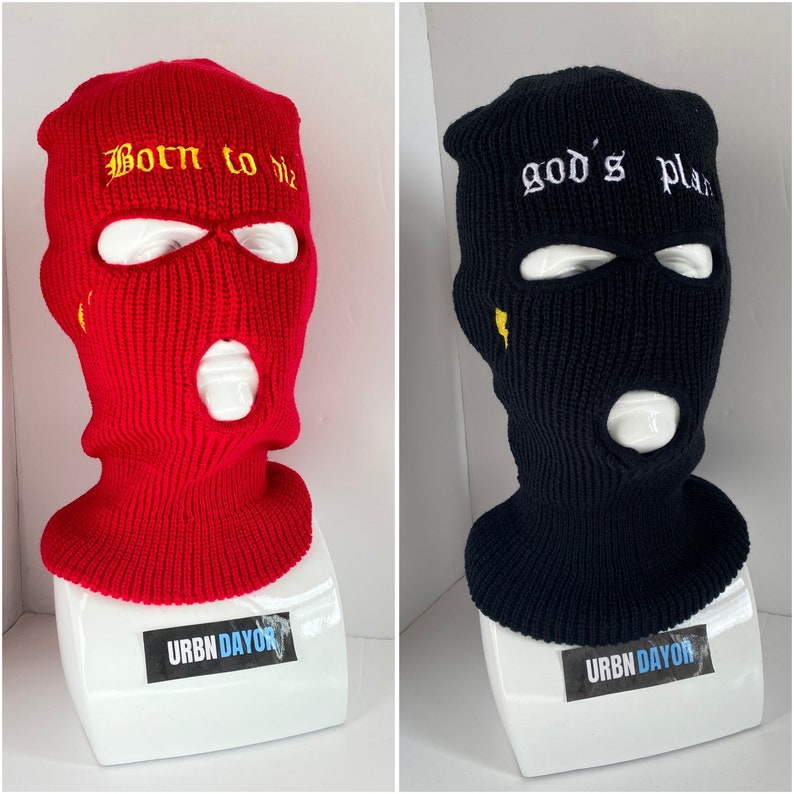 Embroidered 3 Hole Ski Mask Knitted Balaclava Snood - Etsy UK
