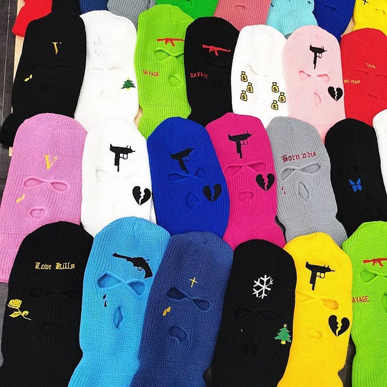 Embroidered 3 Hole Ski Mask Knitted Balaclava Snood - Etsy UK