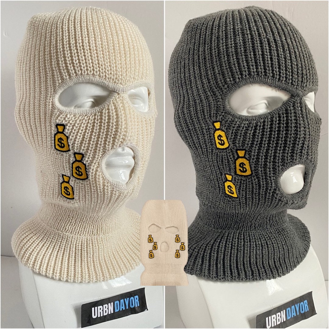 Embroidered 3 Hole Ski Mask Knitted Balaclava Snood - Etsy UK
