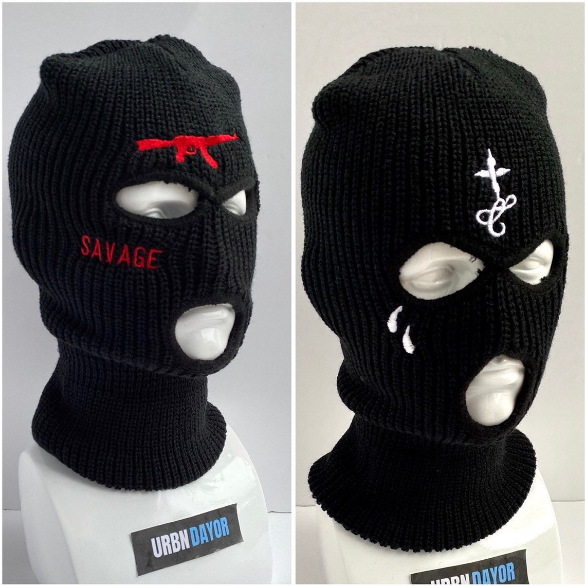 Embroidered 3 Hole Ski Mask Knitted Balaclava Snood - Etsy UK
