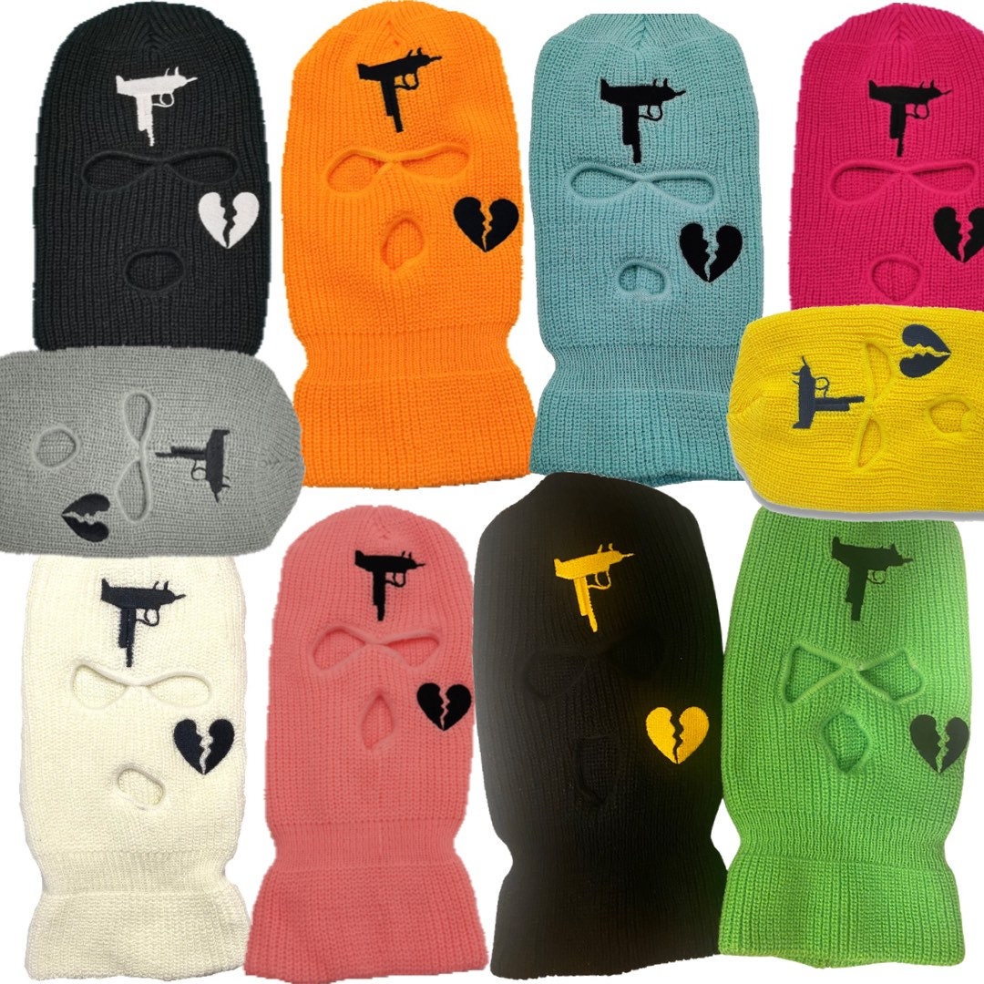Embroidered 3 Hole Ski Mask Knitted Balaclava Snood - Etsy UK