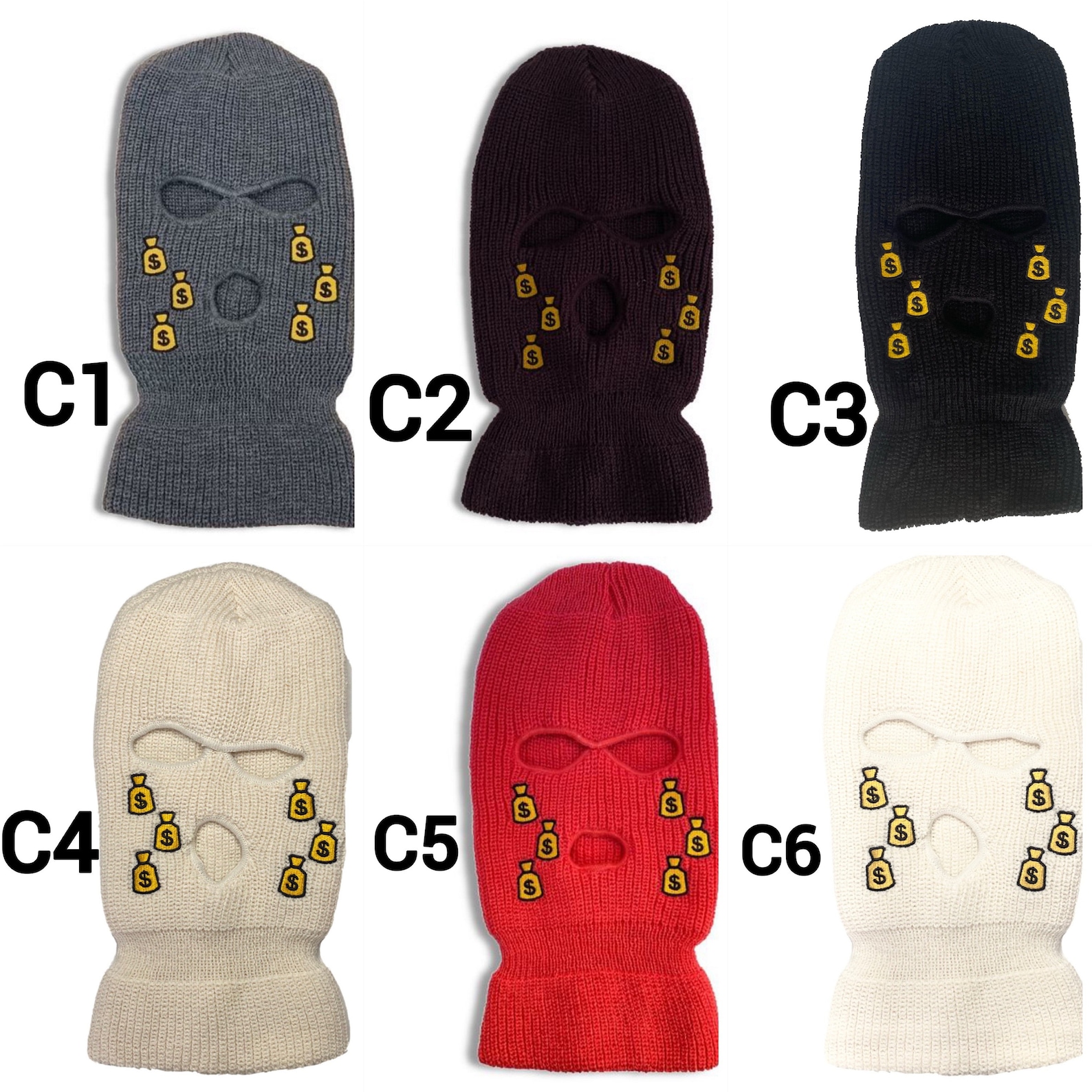 Embroidered 3 Hole Ski Mask Knitted Balaclava Snood - Etsy UK