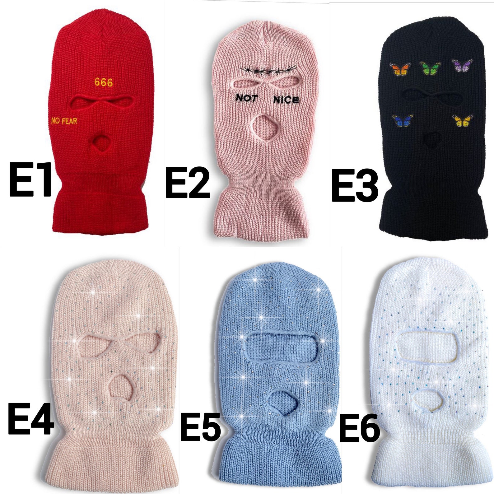 Embroidered 3 Hole Ski Mask Knitted Balaclava Snood - Etsy UK