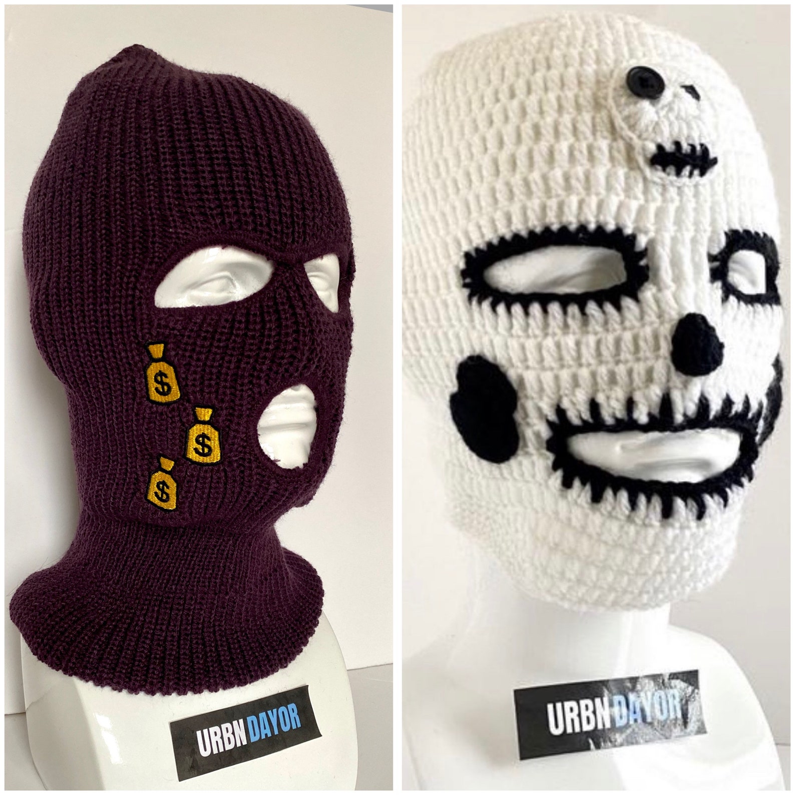 Embroidered 3 Hole Ski Mask Knitted Balaclava Snood | Etsy UK