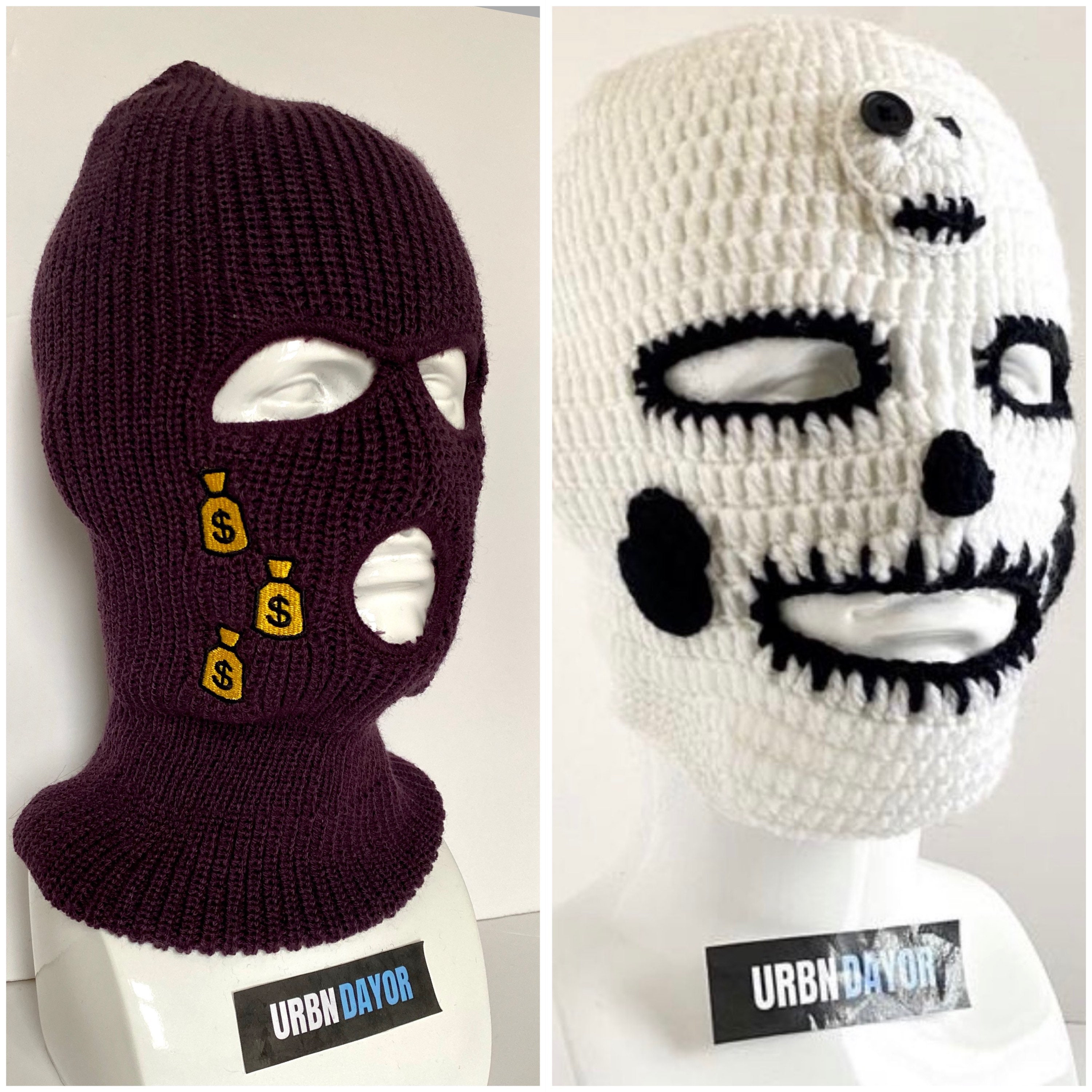 Embroidered 3 Hole Ski Mask Knitted Balaclava Snood - Etsy UK