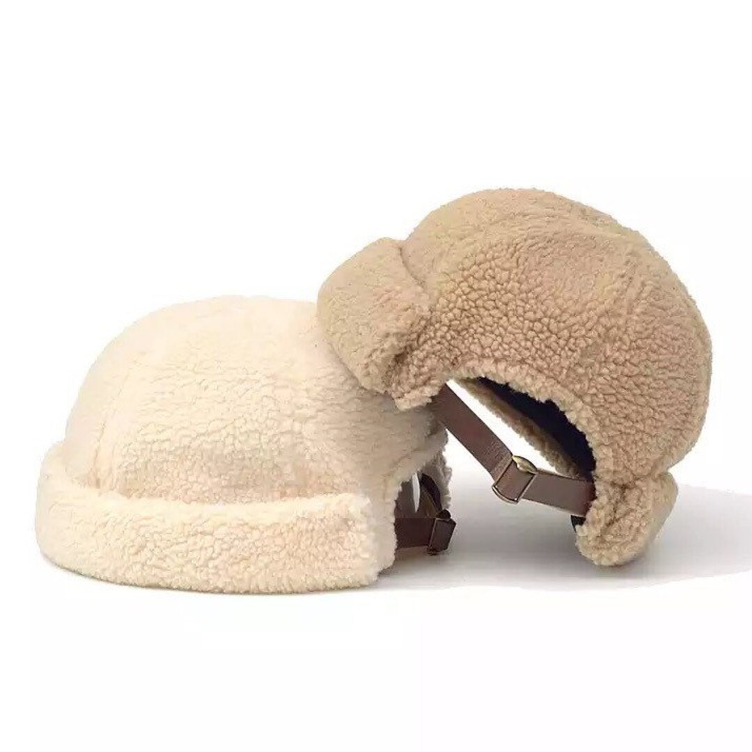 Teddy Sherpa Fur Docker Brimless Cap Plush Material Plaid Print ...