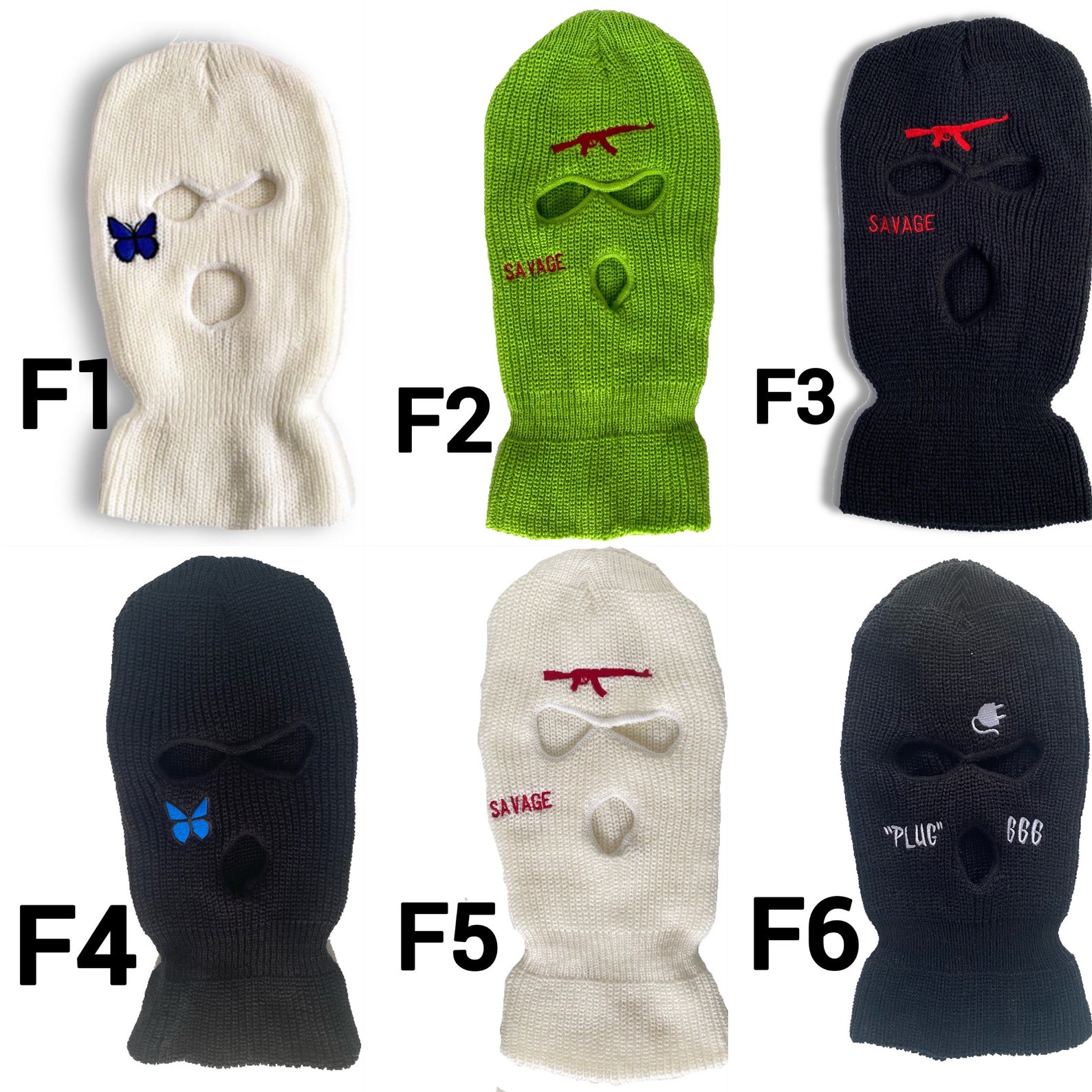 Embroidered 3 Hole Ski Mask Knitted Balaclava Snood - Etsy UK