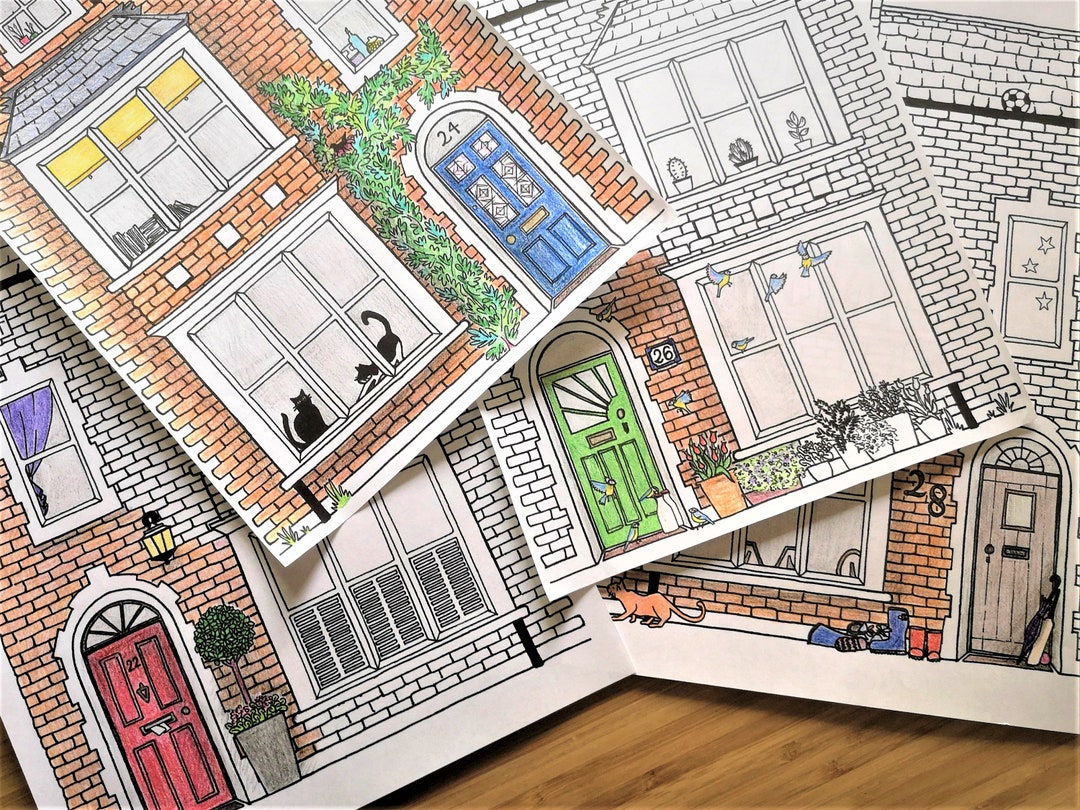 BUNDLE of 4 Victorian Terrace House Exterior Coloring Pages - Instant ...