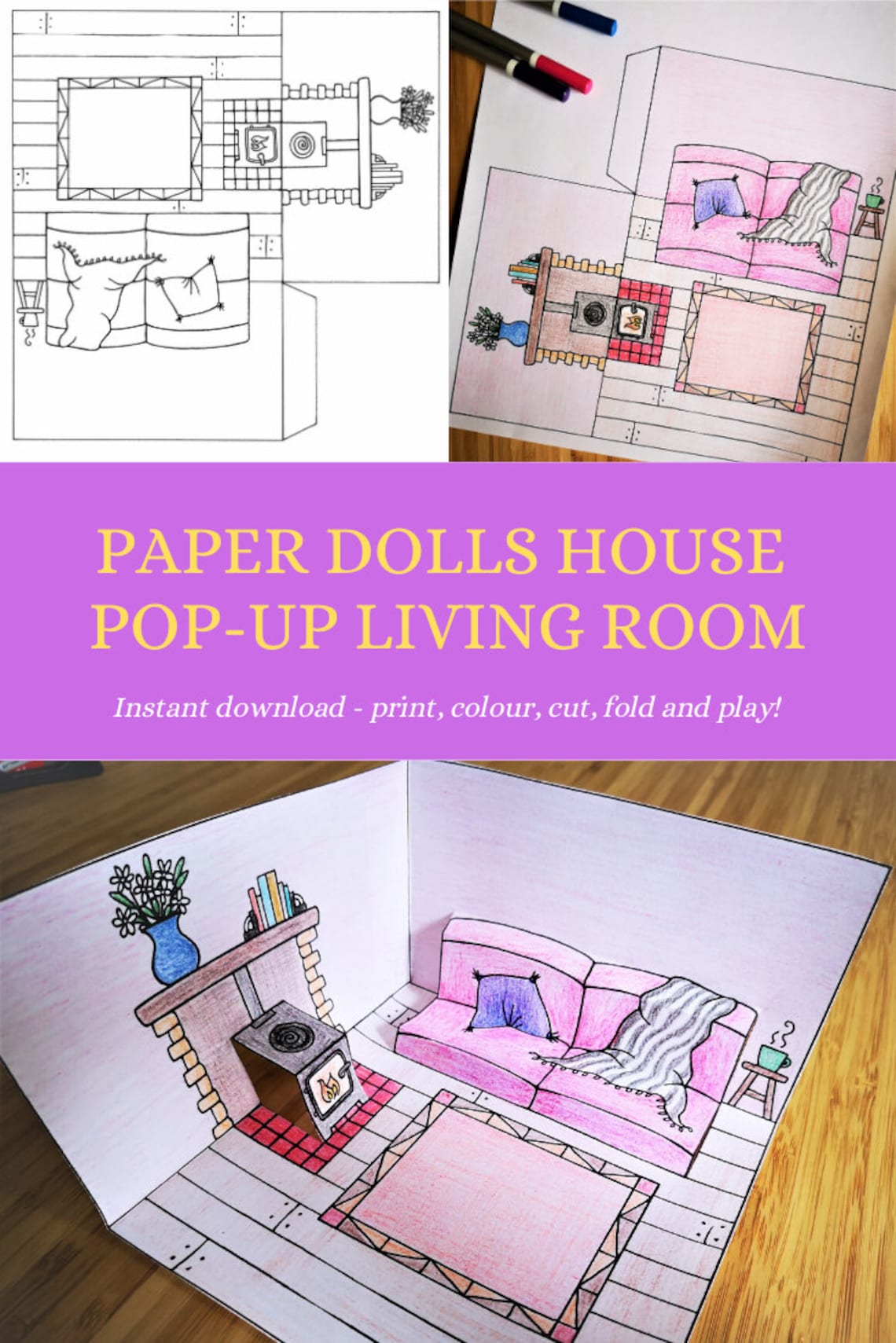 Pop-up Paper Dollshouse Lounge Printable Colouring Craft - Etsy