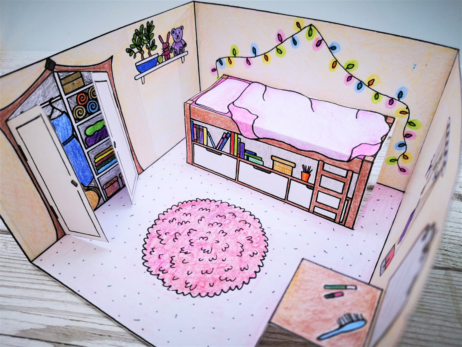 Pop-up Paper Dolls House Bedroom Printable Kids Craft - With Bed ...