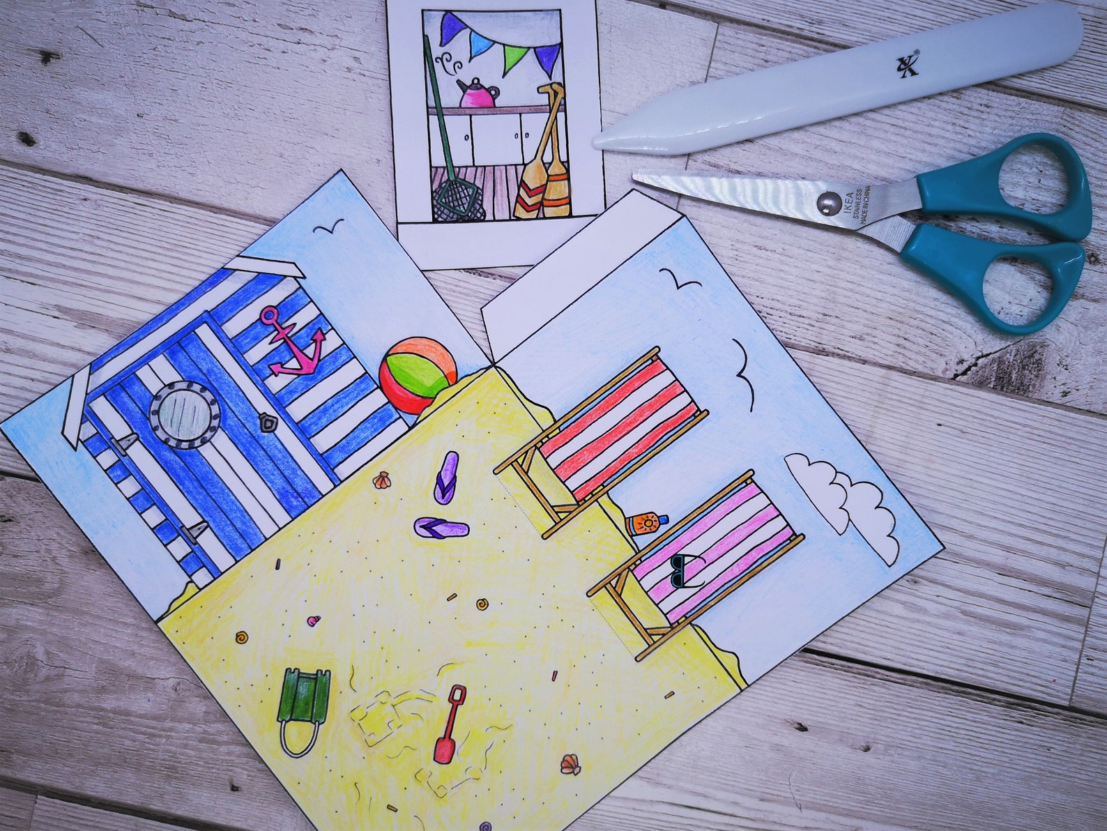 Mini Printable Beach / Seaside Diorama Kids Craft - With Beach Hut and ...