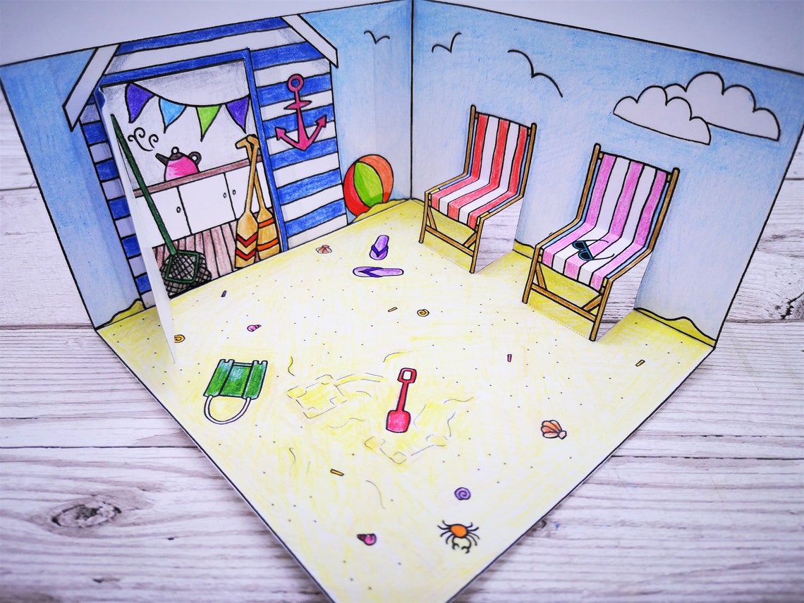 Mini Printable Beach / Seaside Diorama Kids Craft With Beach Hut and ...