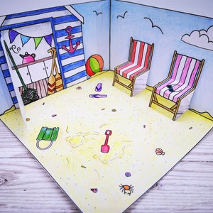 Mini Printable Beach / Seaside Diorama Kids Craft - With Beach Hut and ...