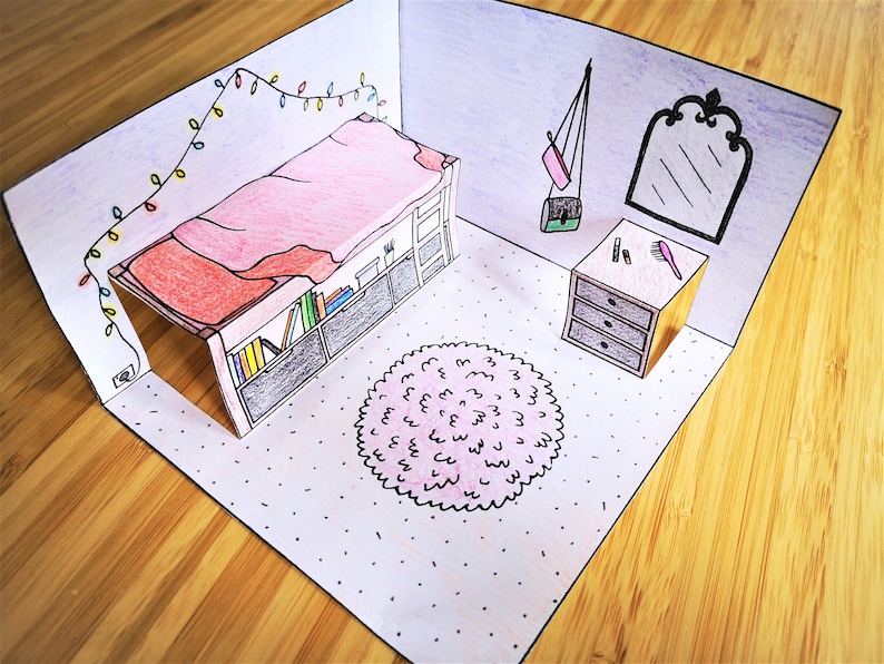 Pop-up Paper Dolls House Bedroom Printable With Dresser and - Etsy