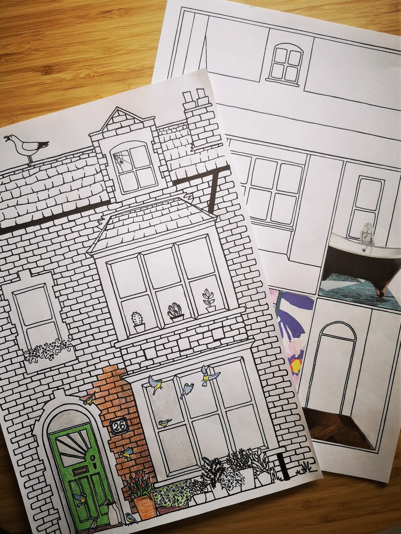 Interior house template for drawing collage craft instant | Etsy