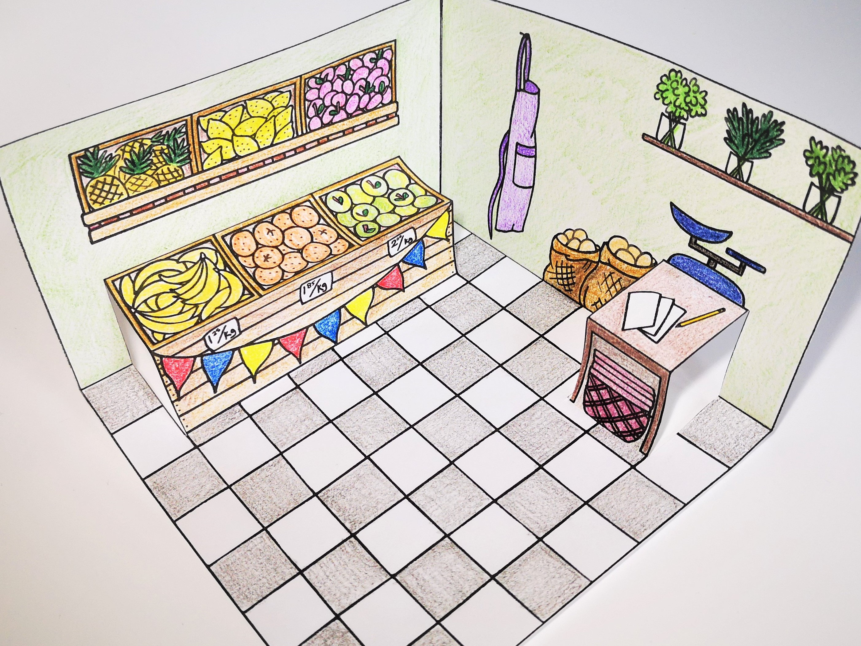 Paper Pop-up Grocers / Grocery Store Dolls House - Printable - Color ...