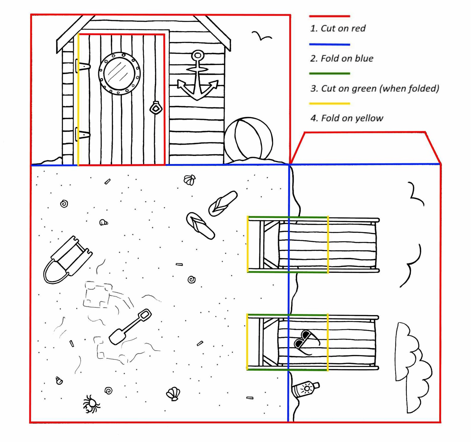 Mini Printable Beach / Seaside Diorama Kids Craft With Beach Hut and ...