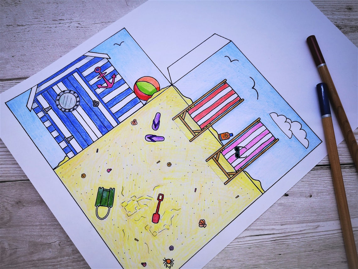 Mini Printable Beach / Seaside Diorama Kids Craft With Beach Hut and ...