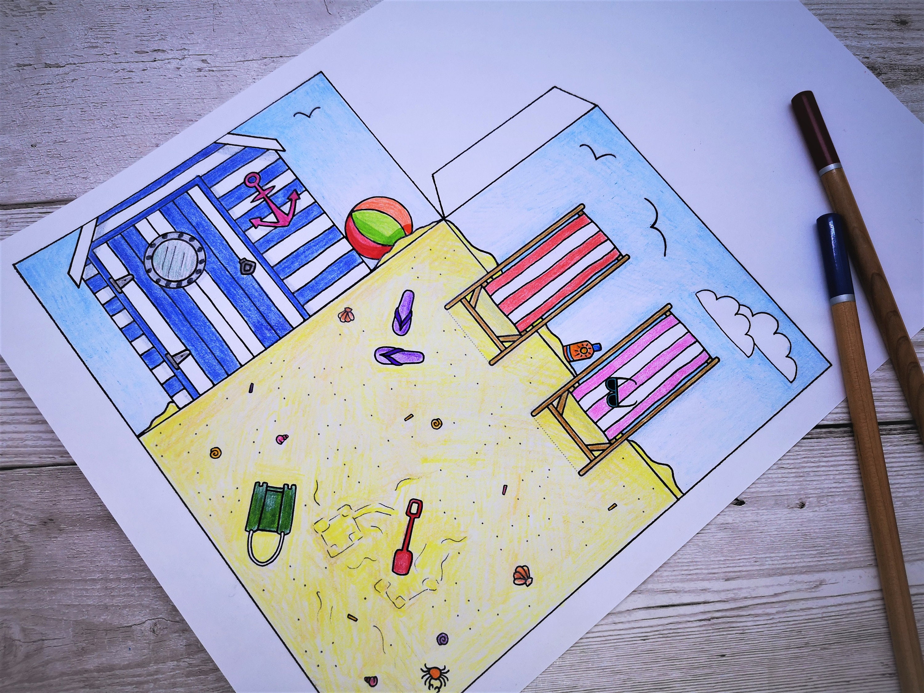 Mini Printable Beach / Seaside Diorama Kids Craft - With Beach Hut and ...