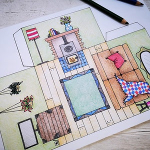 Pop-up Mini Paper Dollshouse Living Room - Printable Kids Craft - Etsy