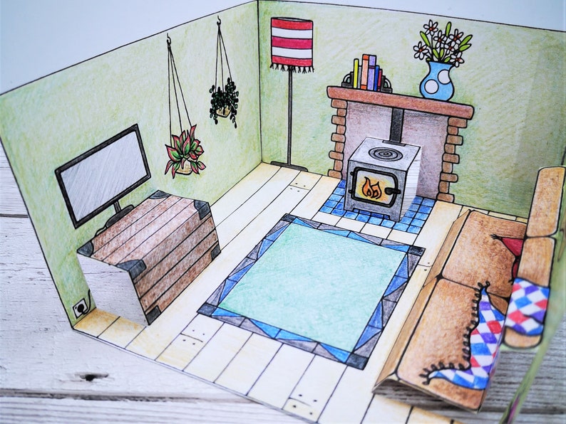Pop-up Mini Paper Dollshouse Living Room - Printable Kids Craft - Etsy