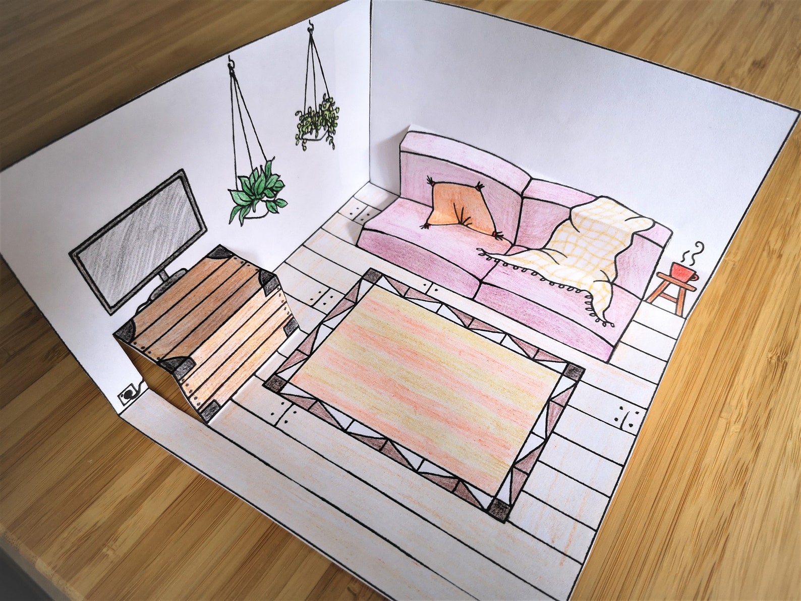 BUNDLE of 4 rooms printable pop-up paper dolls house | Etsy