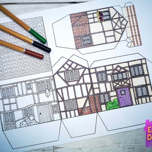 Mini Tudor Cottage Paper Model Printable - Color and Assemble - Etsy