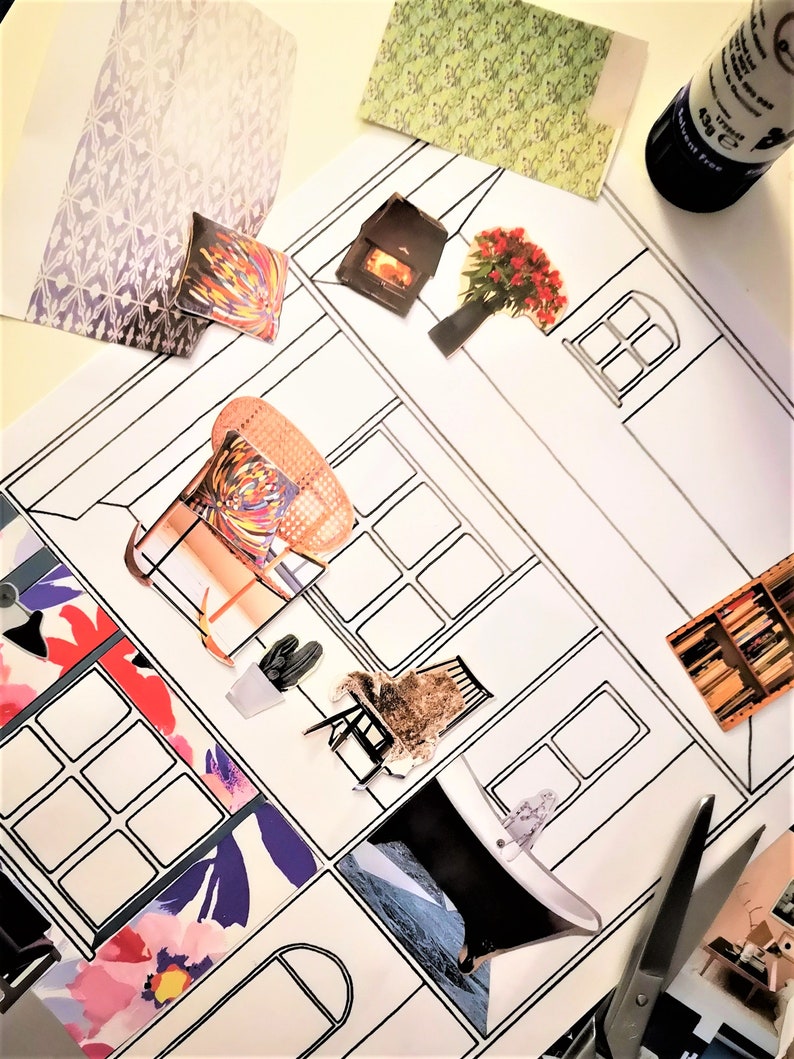 Interior house template for drawing collage craft instant | Etsy