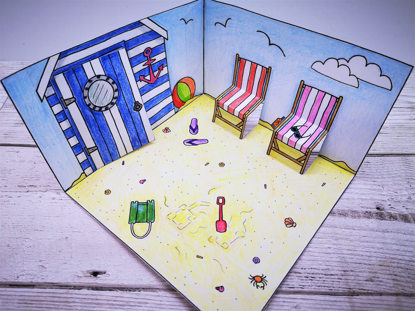 Mini Printable Beach / Seaside Diorama Kids Craft - With Beach Hut and ...