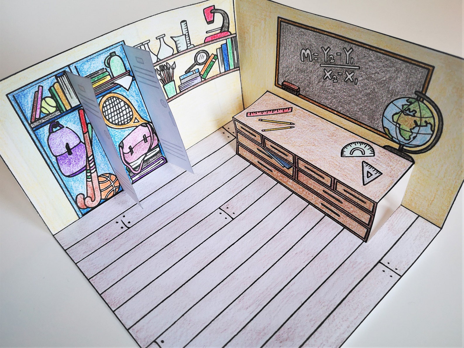 Mini Classroom Dollshouse Printable Pop-up Craft - Color, Cut, Fold and ...