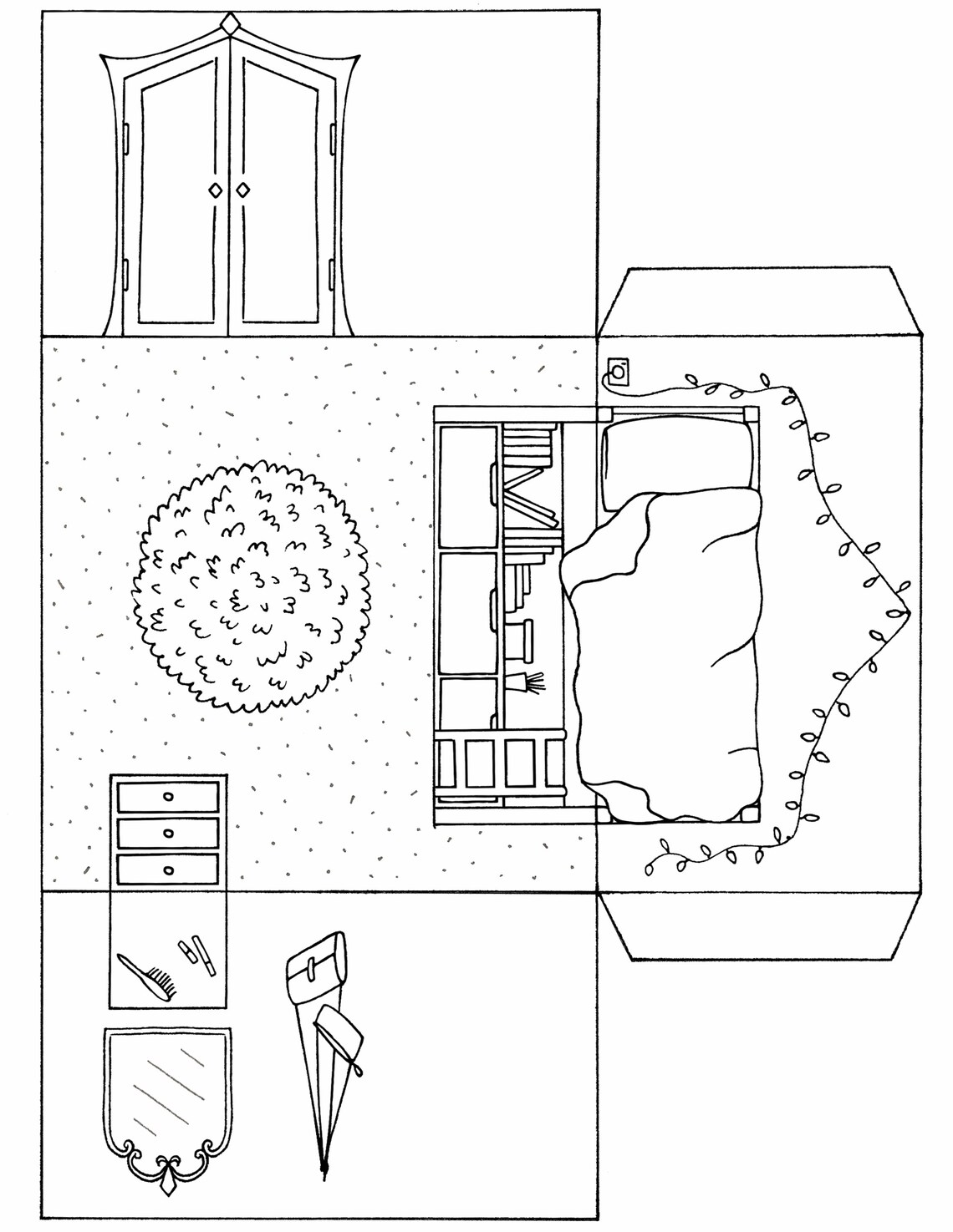 Pop-up paper dolls house bedroom printable colour cut fold | Etsy