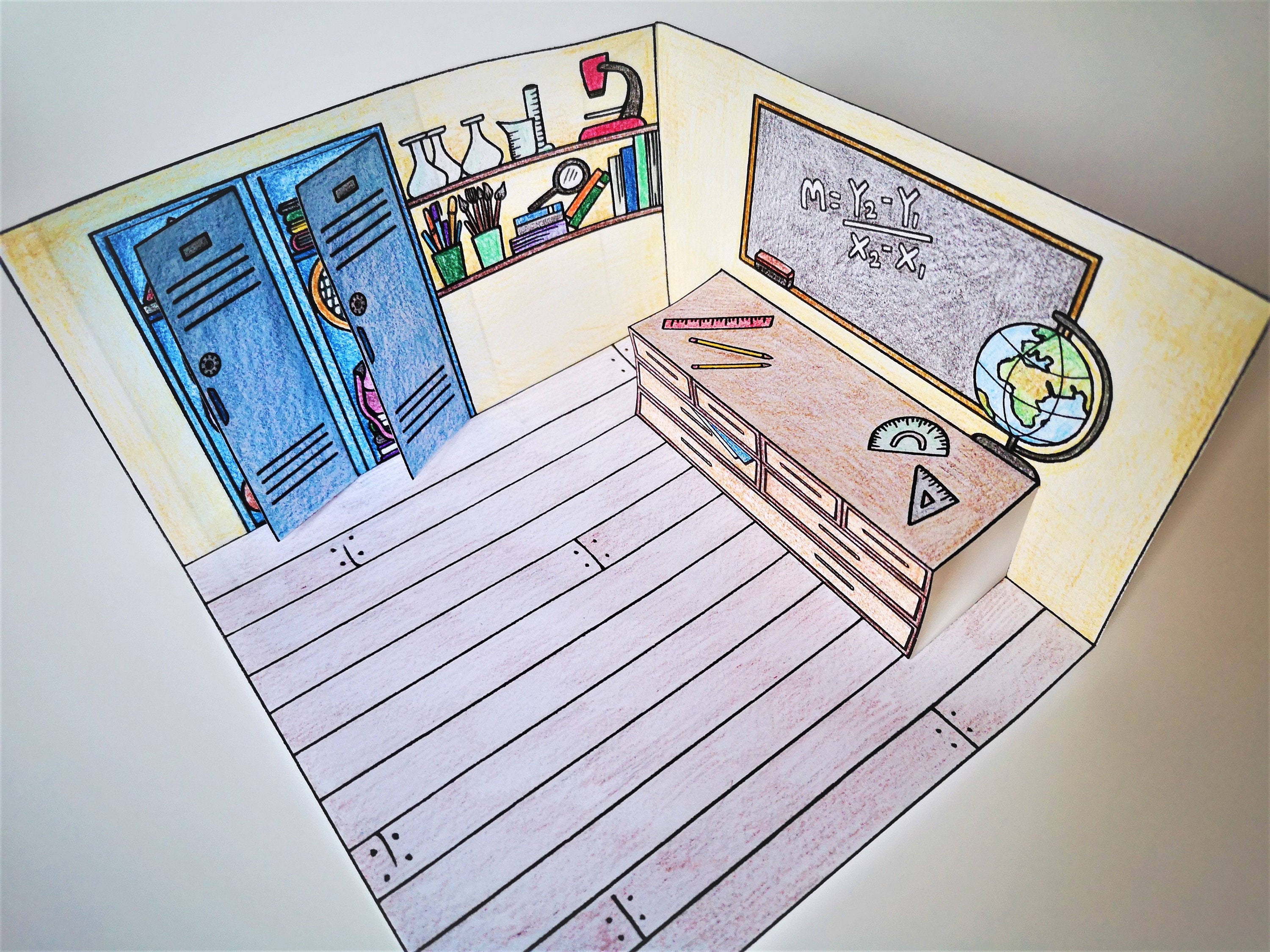 Mini Classroom Dollshouse Printable Pop-up Craft - Color, Cut, Fold and ...