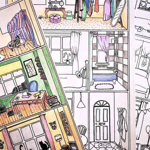 BUNDLE of 4 Colouring Pages House Interiors Instant - Etsy