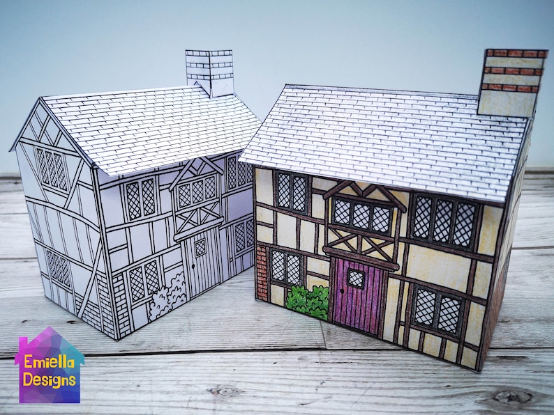 Mini Tudor Cottage Paper Model Printable Color and Assemble - Etsy