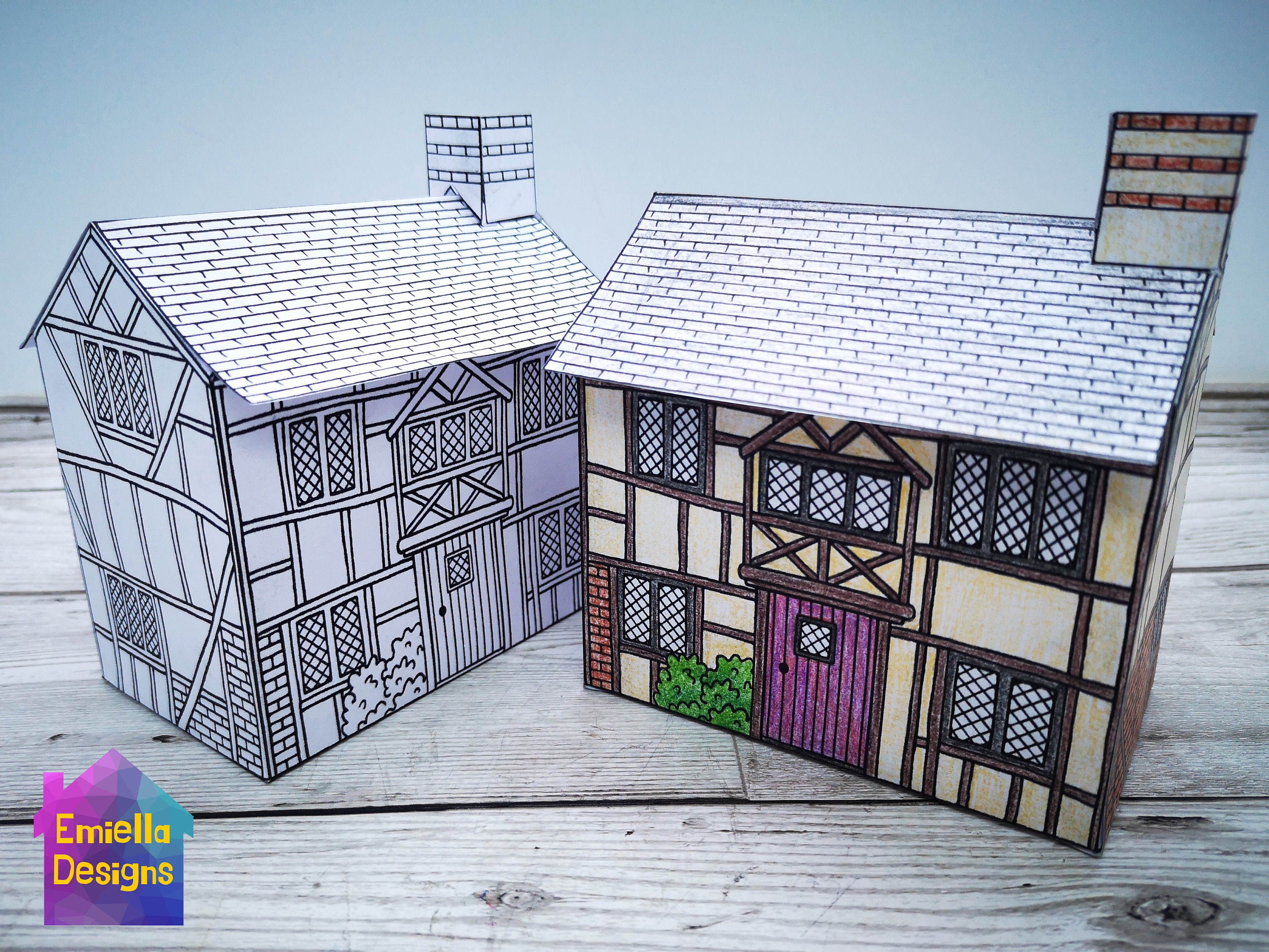 Mini Tudor Cottage Paper Model Printable Color and Assemble - Etsy