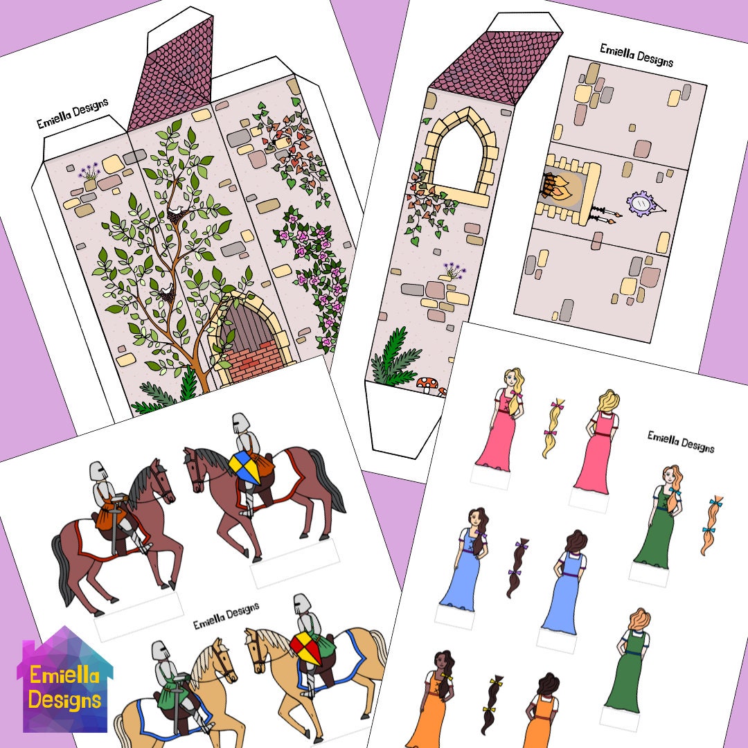 Mini COLOR Fairytale Rapunzel Tower With Princess and Knight PRINTABLE ...