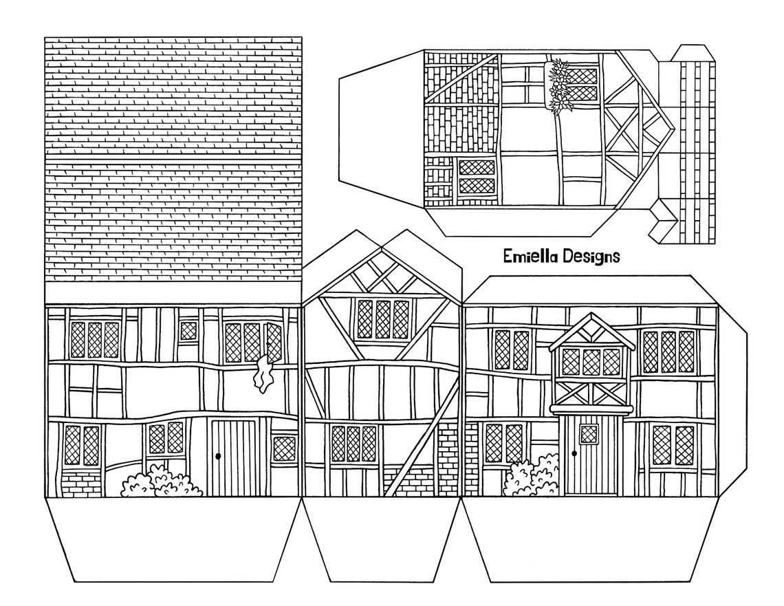 Mini Tudor Cottage Paper Model Printable Color and Assemble - Etsy