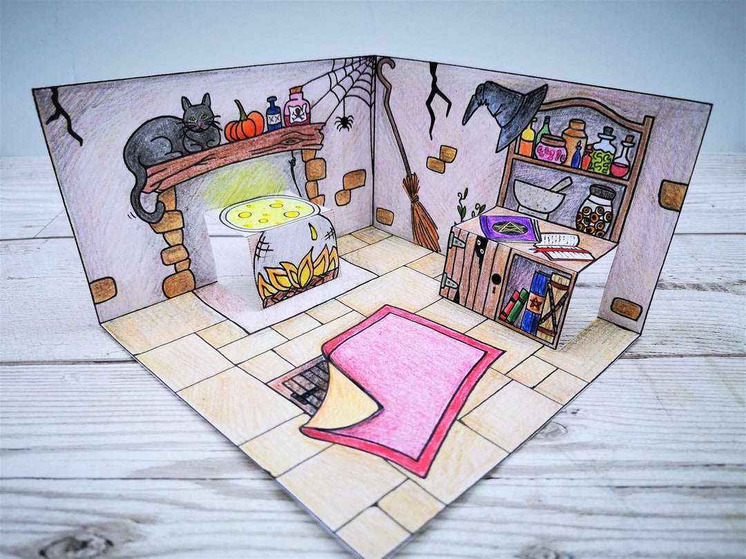 Halloween Craft Pop-up Witches House Diorama - Etsy