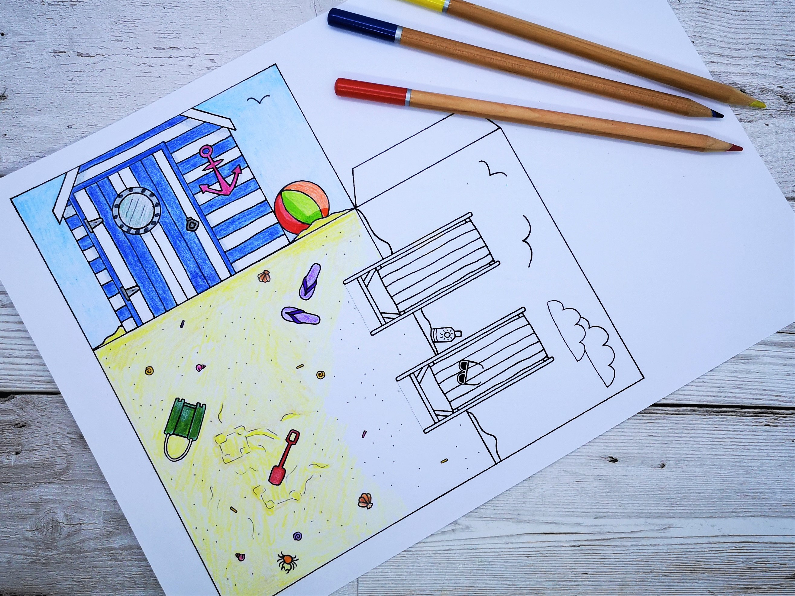 Mini Printable Beach / Seaside Diorama Kids Craft - With Beach Hut and ...