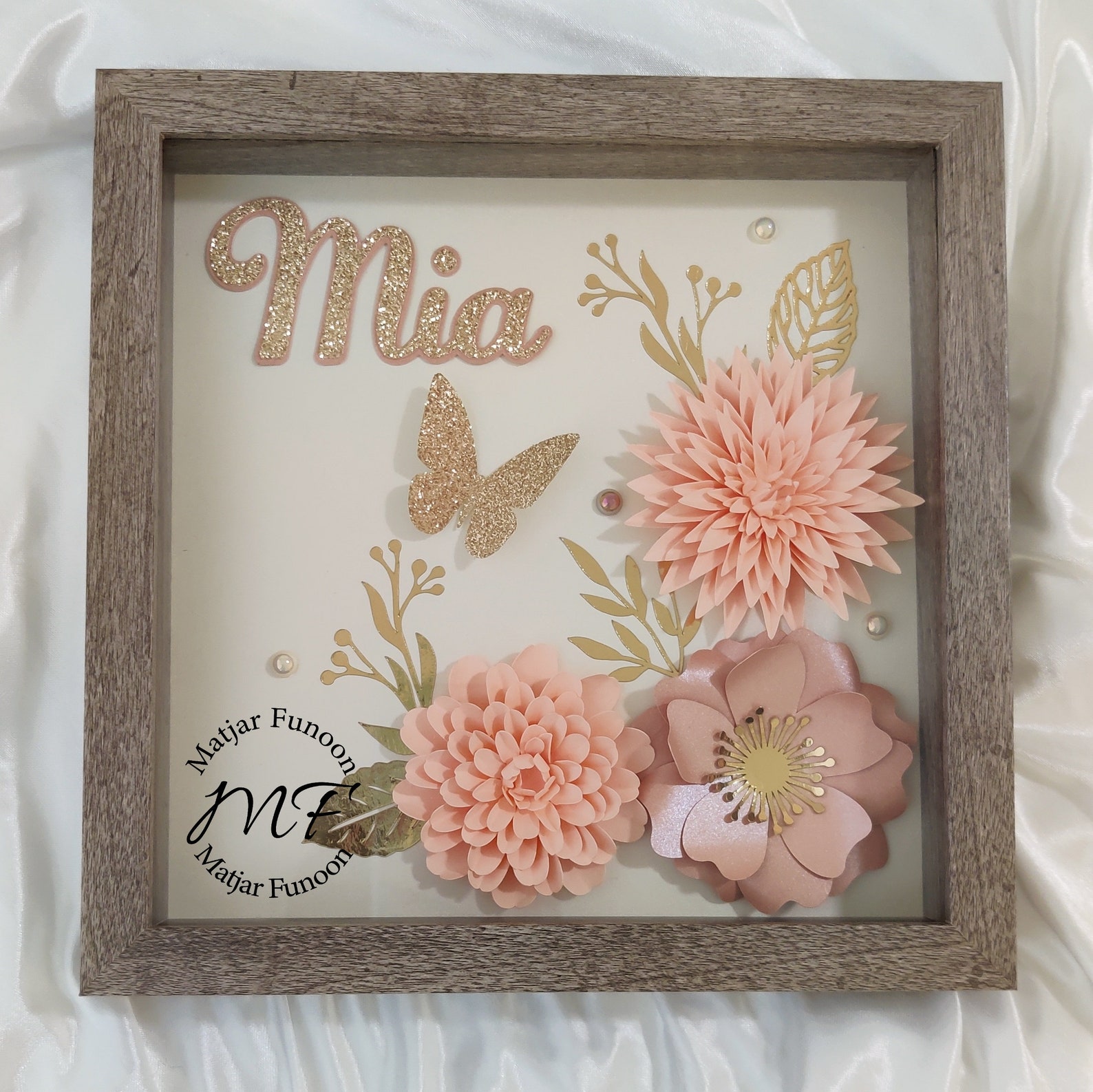 Paper Flowers Shadow Box Custom Personalized Names Shadow Box 3D Flowers Frames Shadow Boxes ...