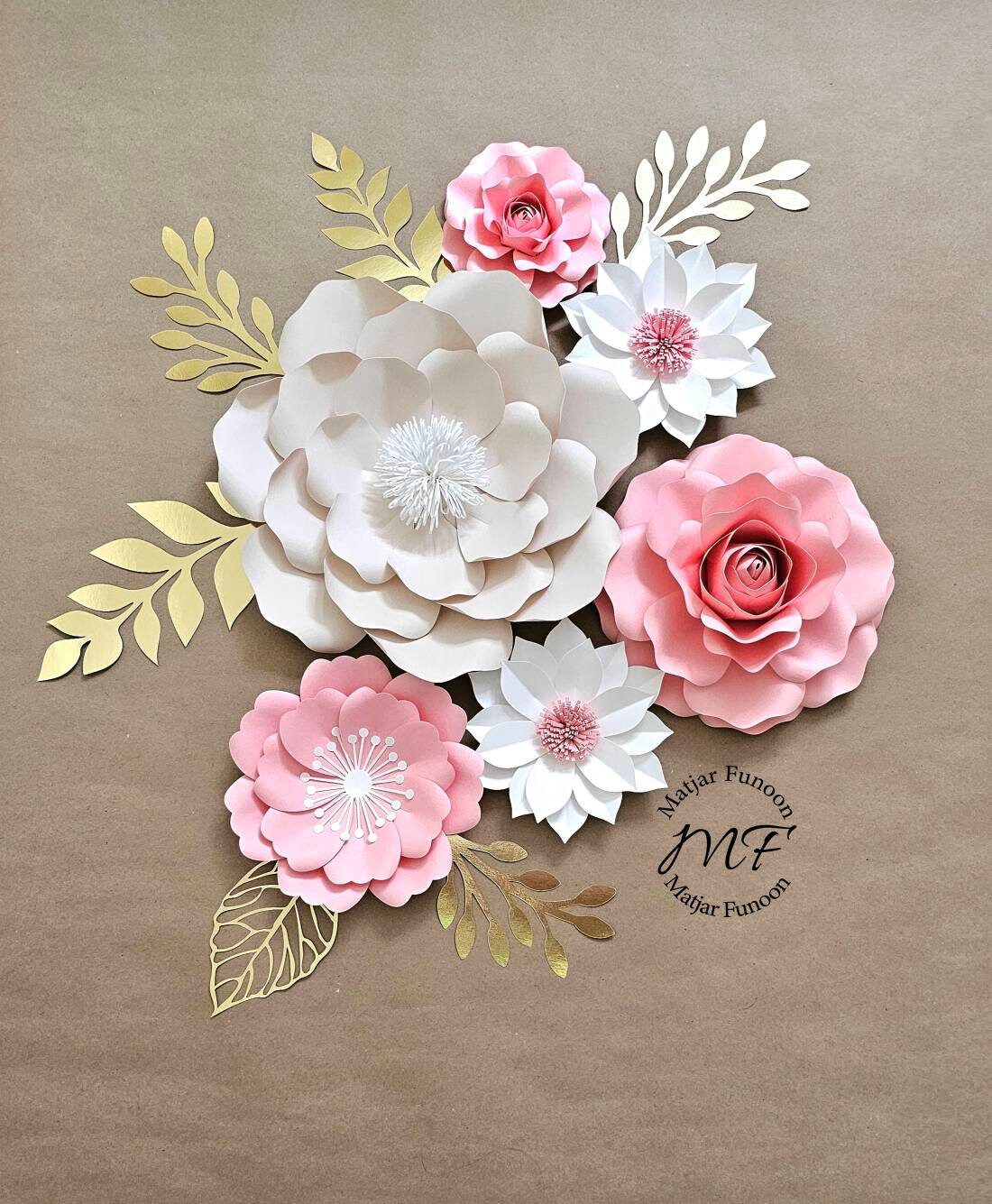 Paper Flowers Set Pink White and Pale Rose Paper Flowers Nursery Floral ...