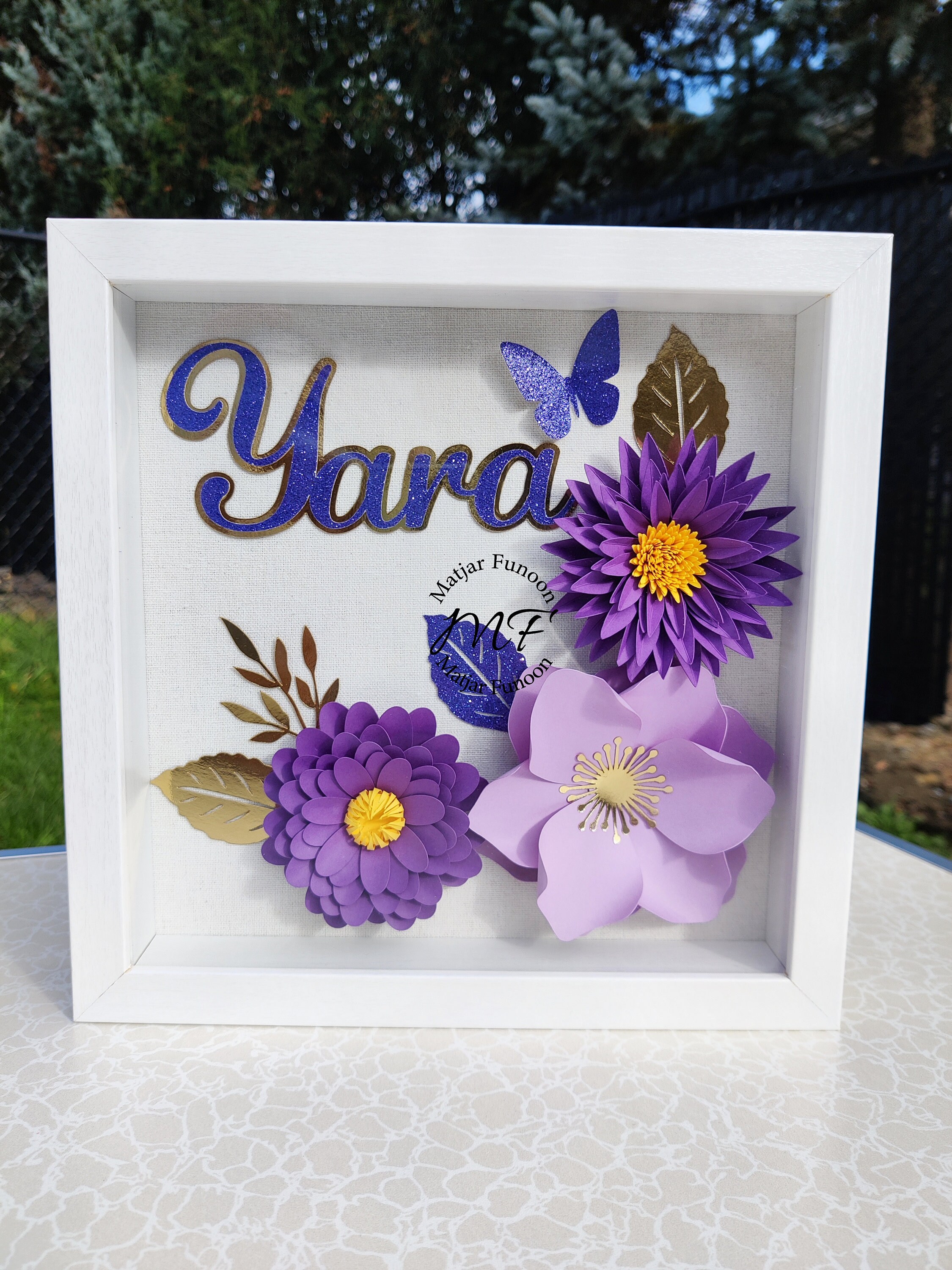 Paper Flowers Shadow Box Custom Personalized Names Shadow Box 3D ...