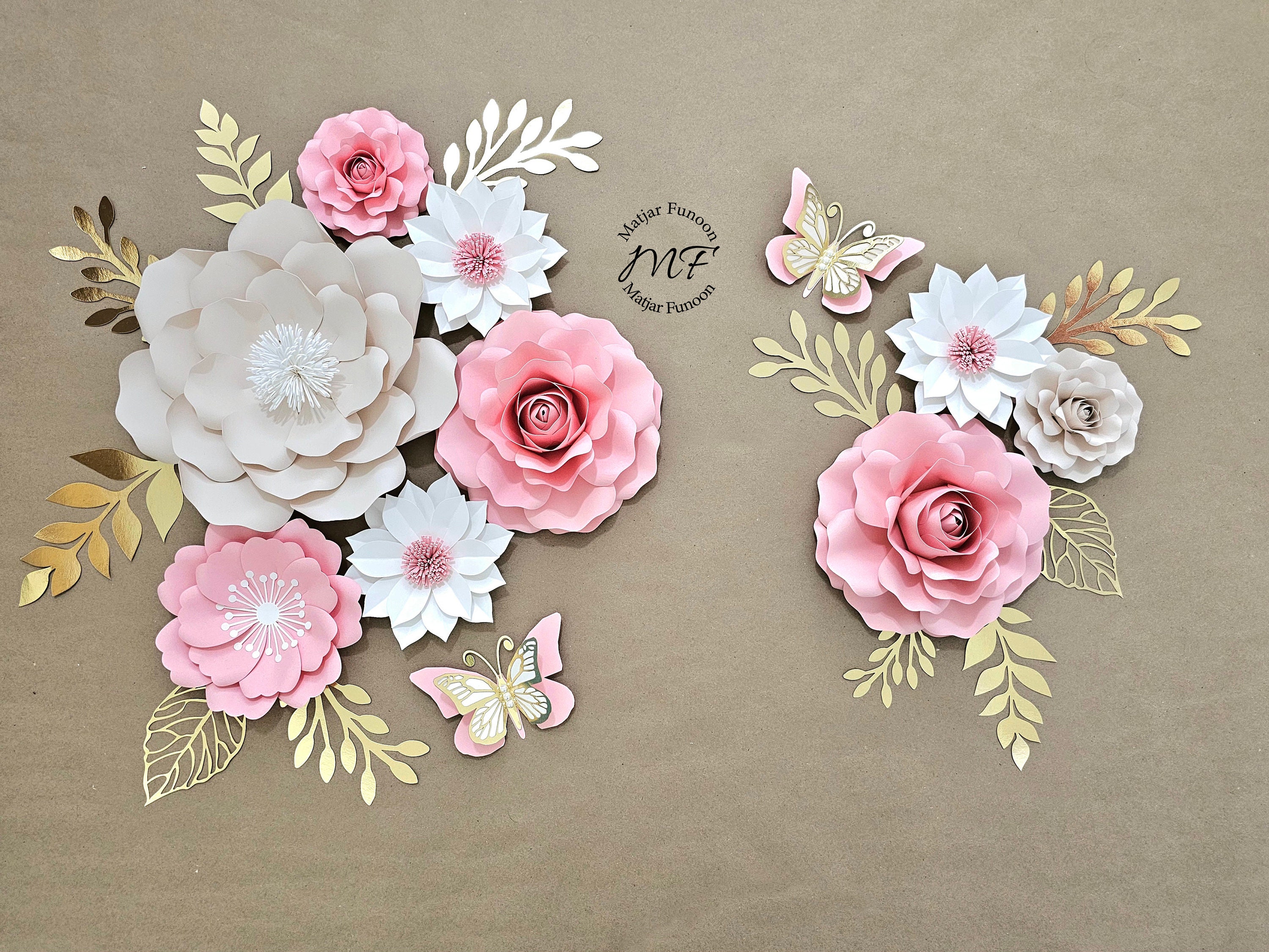 Paper Flowers Set Pink White and Pale Rose Paper Flowers Nursery Floral ...