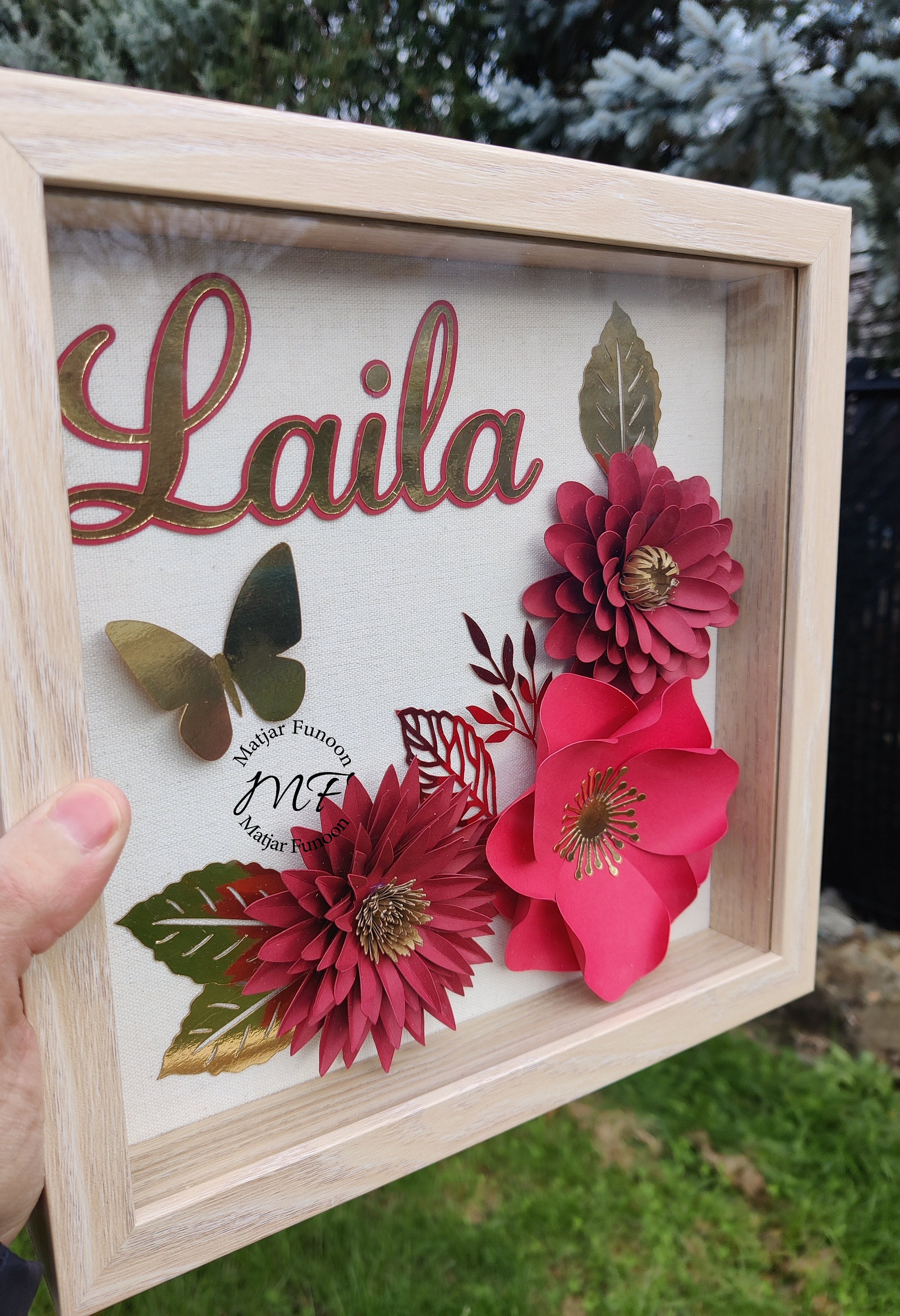 Paper Flowers Shadow Box Custom Personalized Names Shadow Box 3D Flowers Frames Shadow Boxes ...