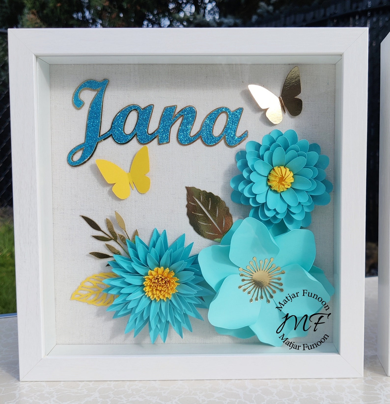 Paper Flowers Shadow Box Custom Personalized Names Shadow Box 3D ...