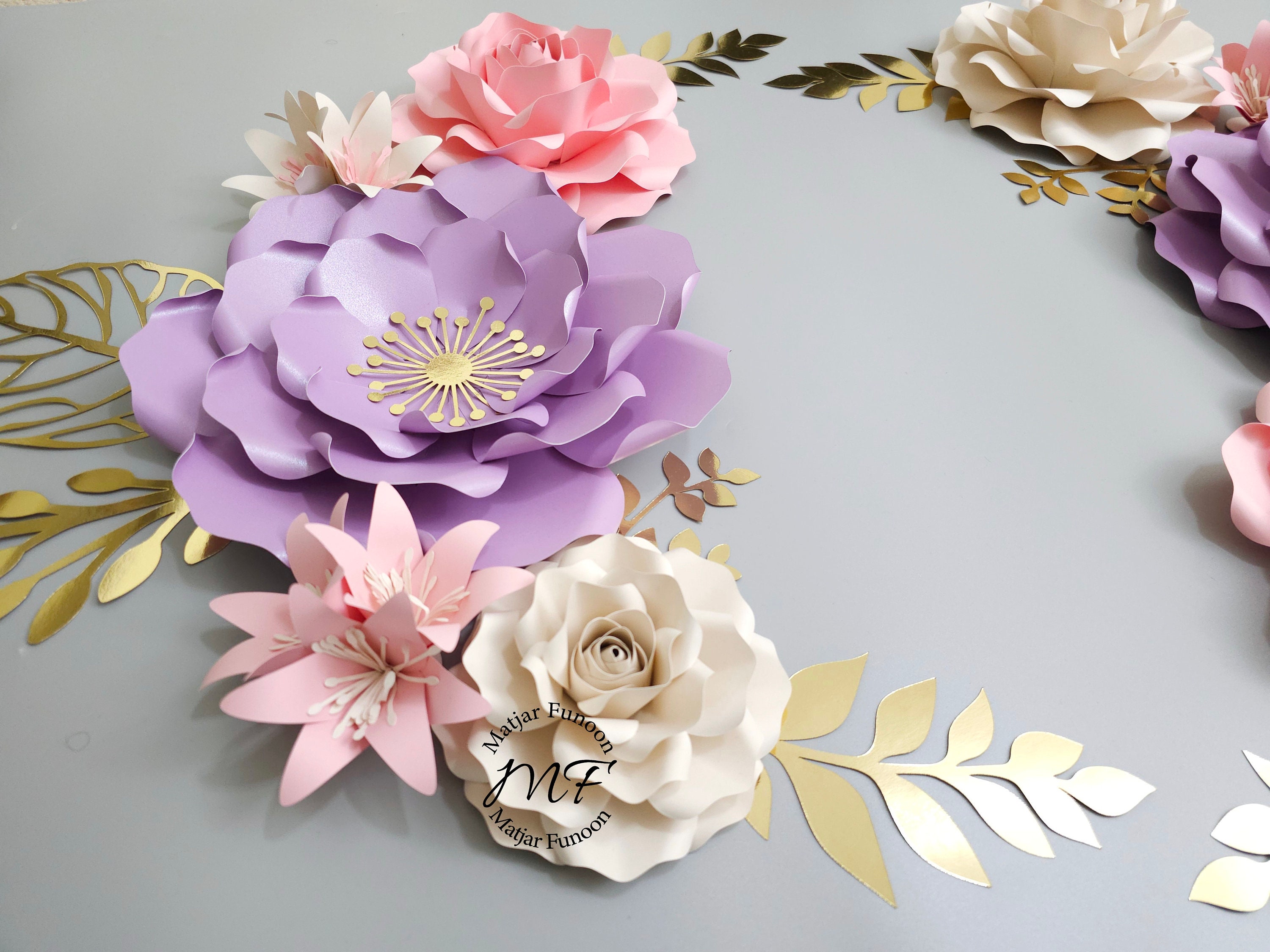 Purple Pink and Beige Paper Flowers Set Baby Girl Nursery Floral Wall ...